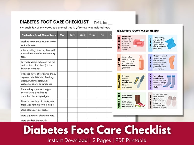 Diabetes Foot Care Checklist Diabetic Foot Care Guide Feet - Etsy