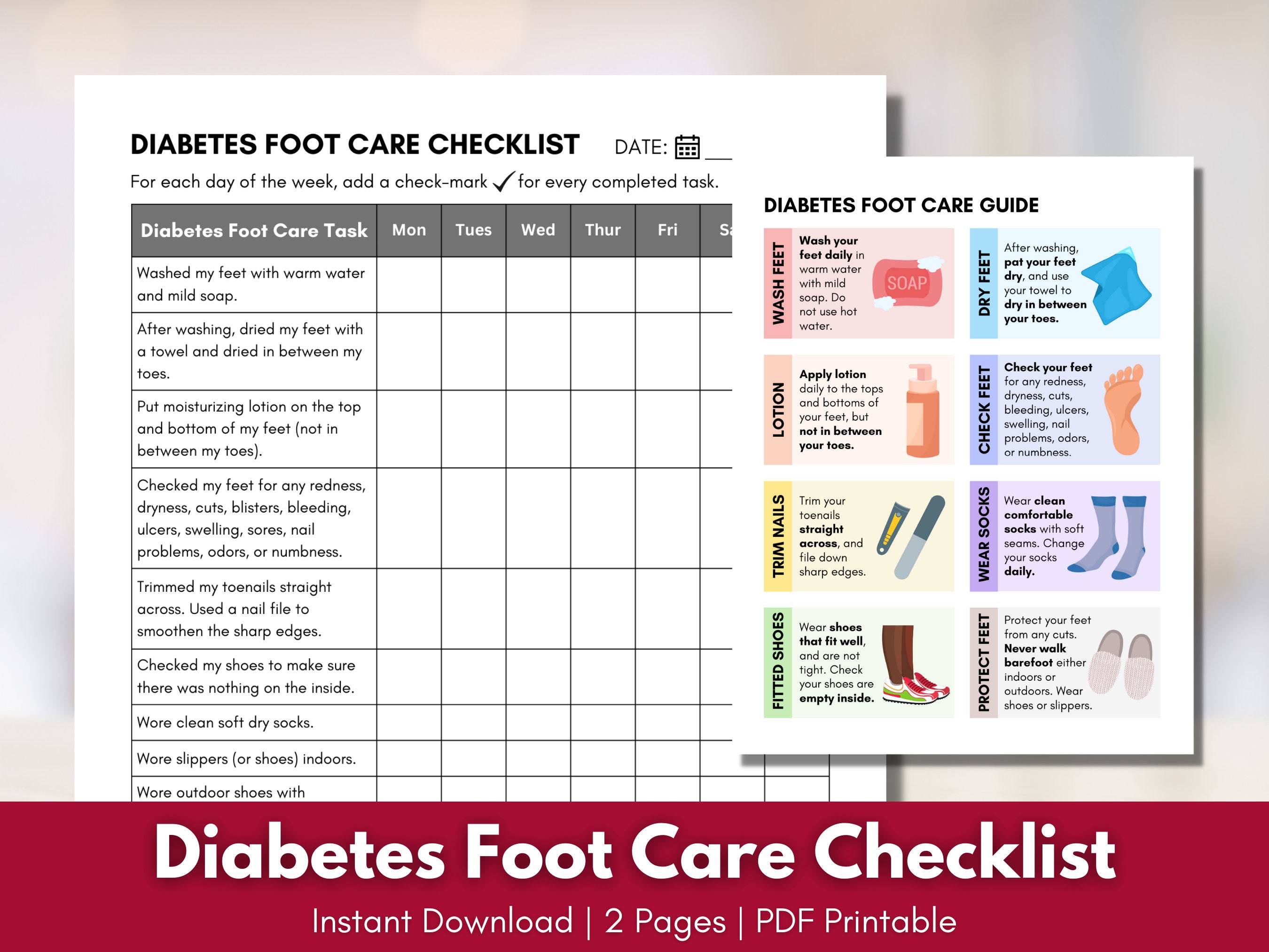 Diabetes Foot Care Checklist Diabetic Foot Care Guide Feet - Etsy