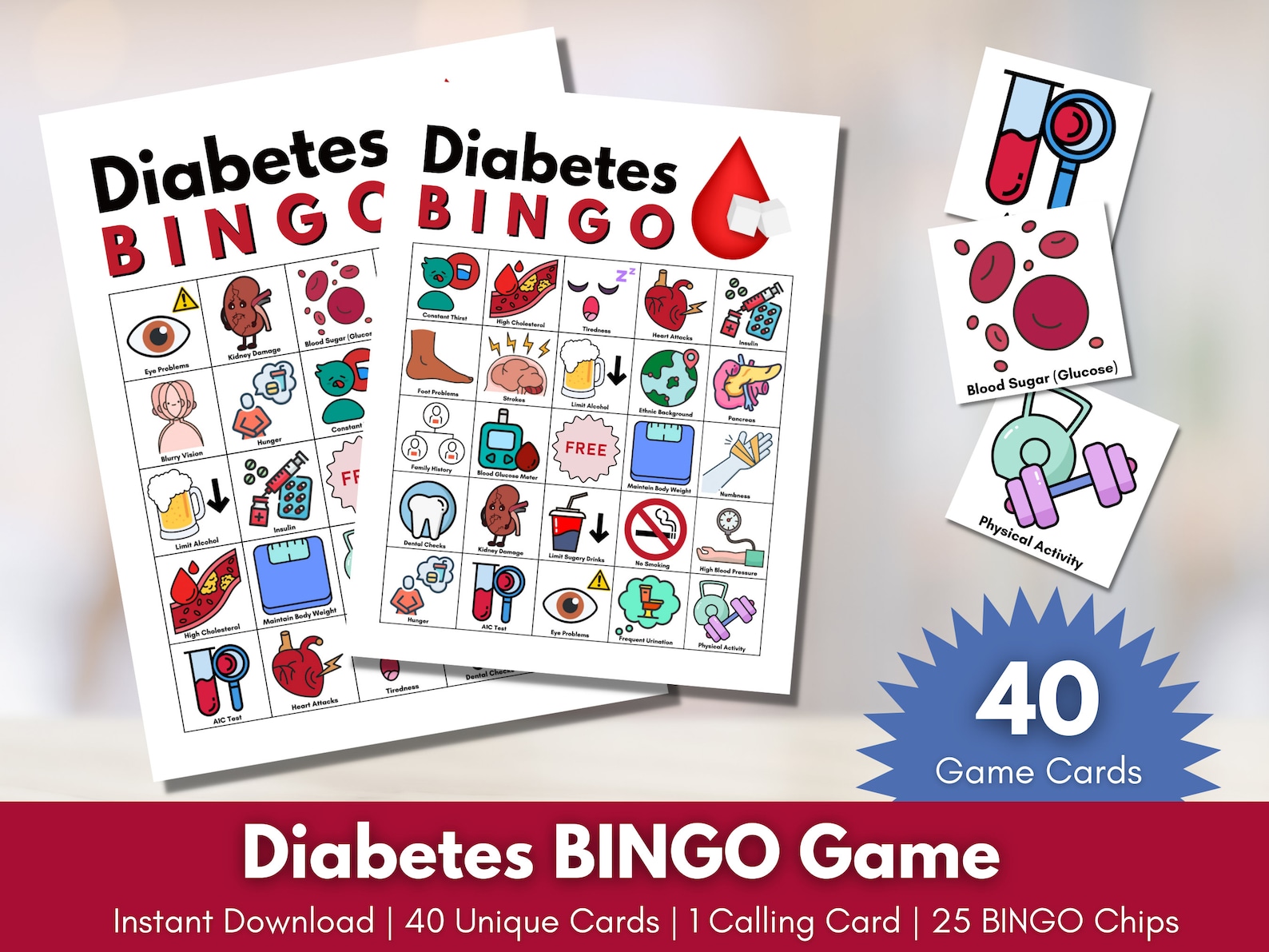 Diabetes BINGO Card Game 40 Game Boards Type 2 Diabetes - Etsy