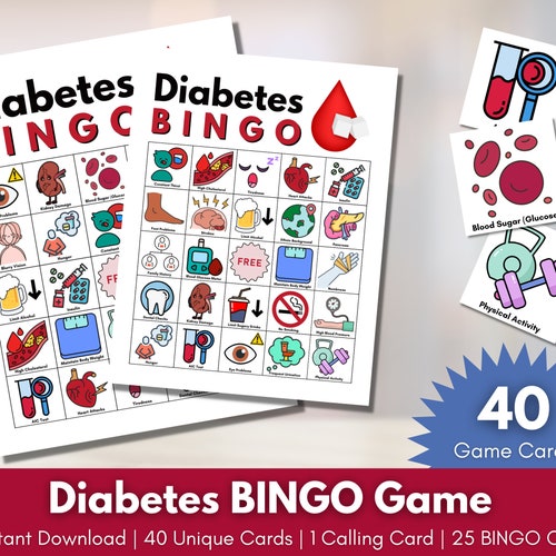 Diabetes BINGO Card Game 40 Game Boards Type 2 Diabetes - Etsy