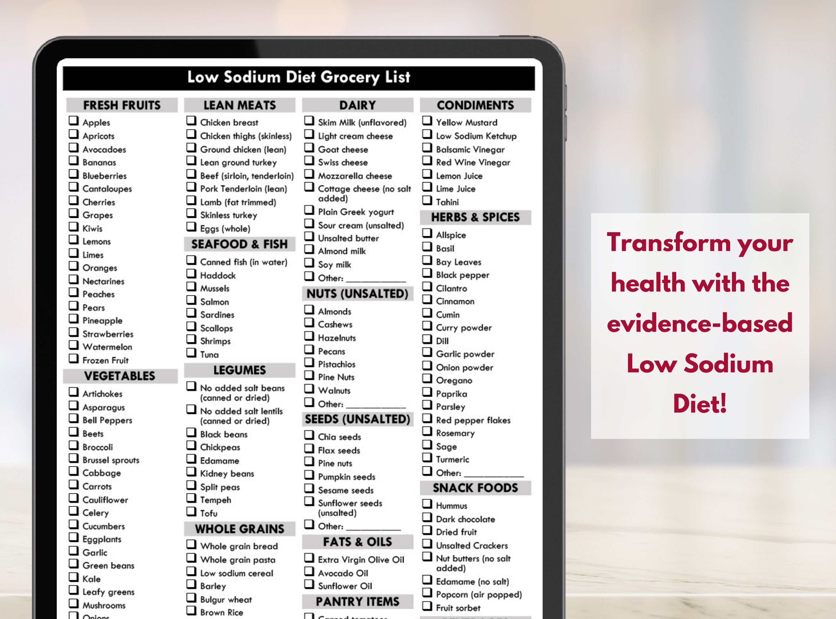 Low Sodium Diet Grocery List, Low Salt Shopping List, High Blood ...