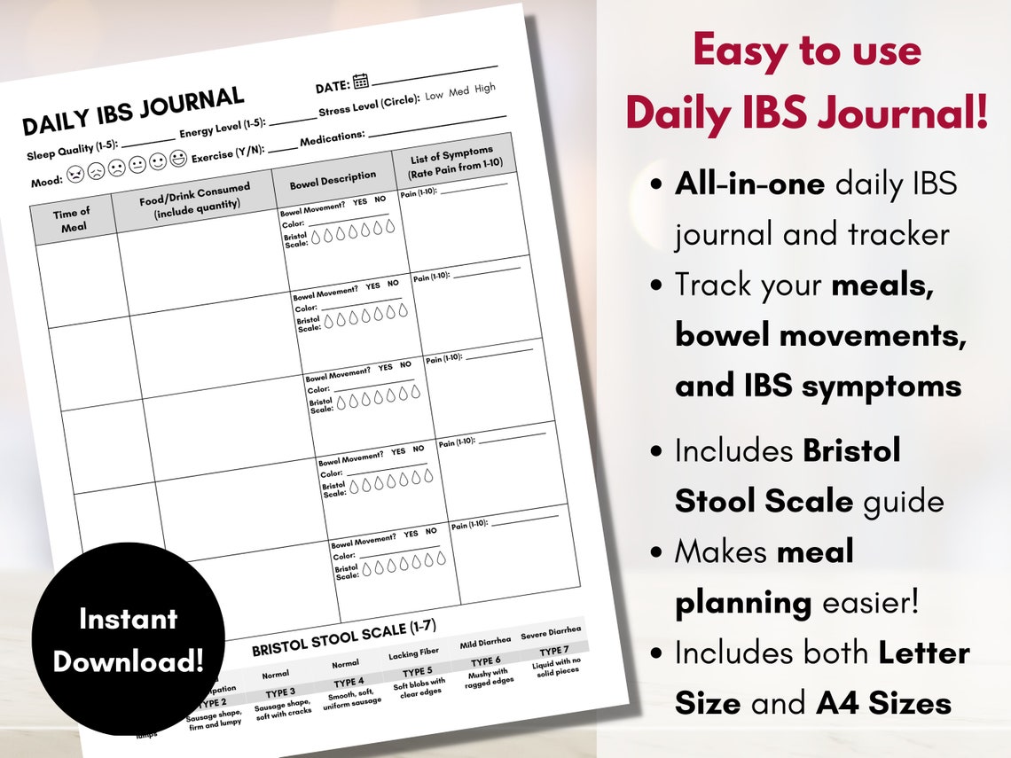 IBS Food Journal, Daily IBS Symptom Diary, Irritable Bowel Syndrome ...