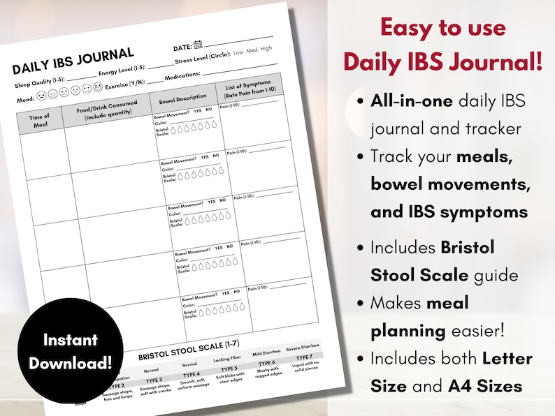 IBS Food Journal, Daily IBS Symptom Diary, Irritable Bowel Syndrome ...