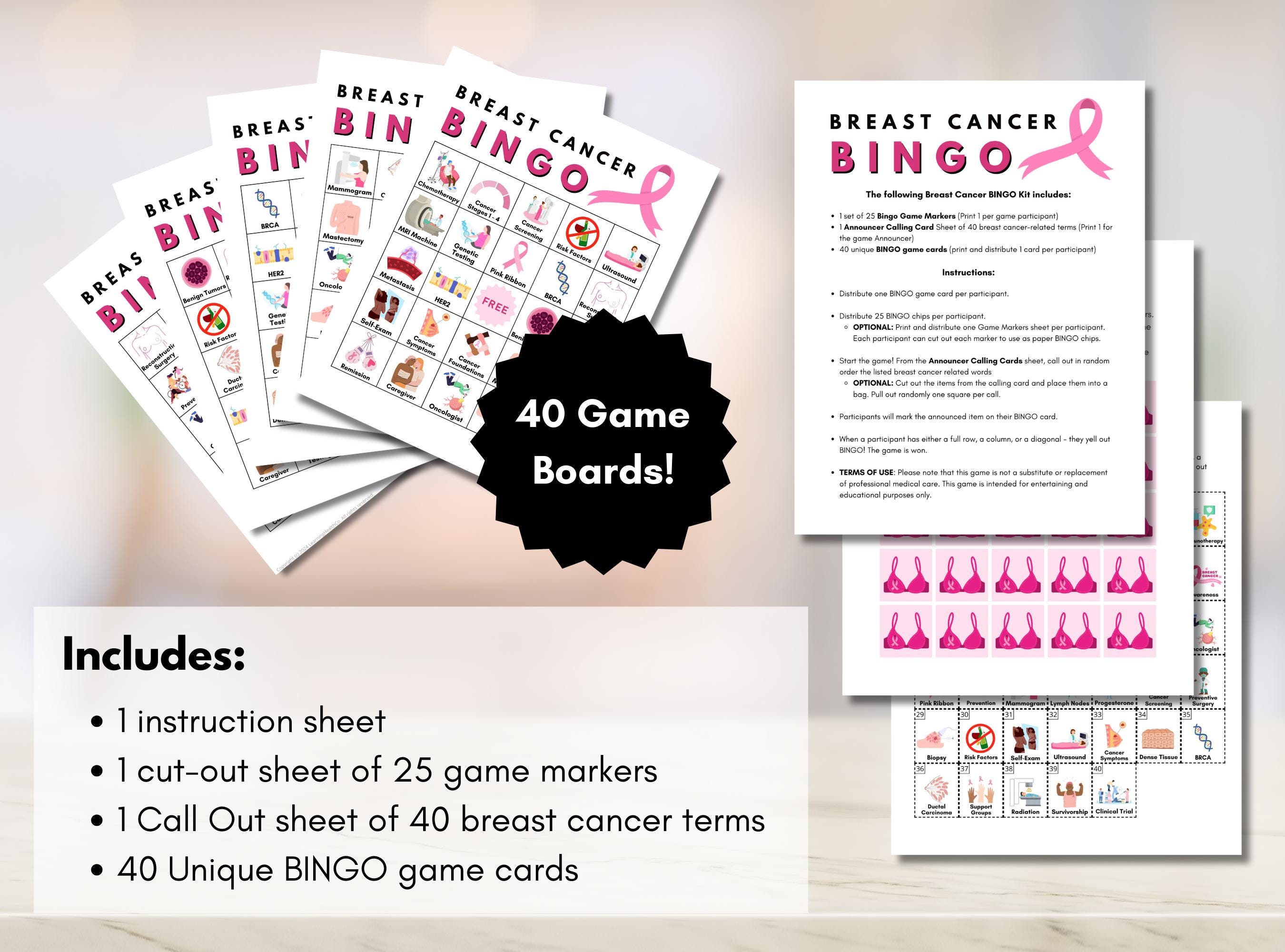 Breast Cancer BINGO Game, Health Bingo, Fundraiser Games, Patient ...