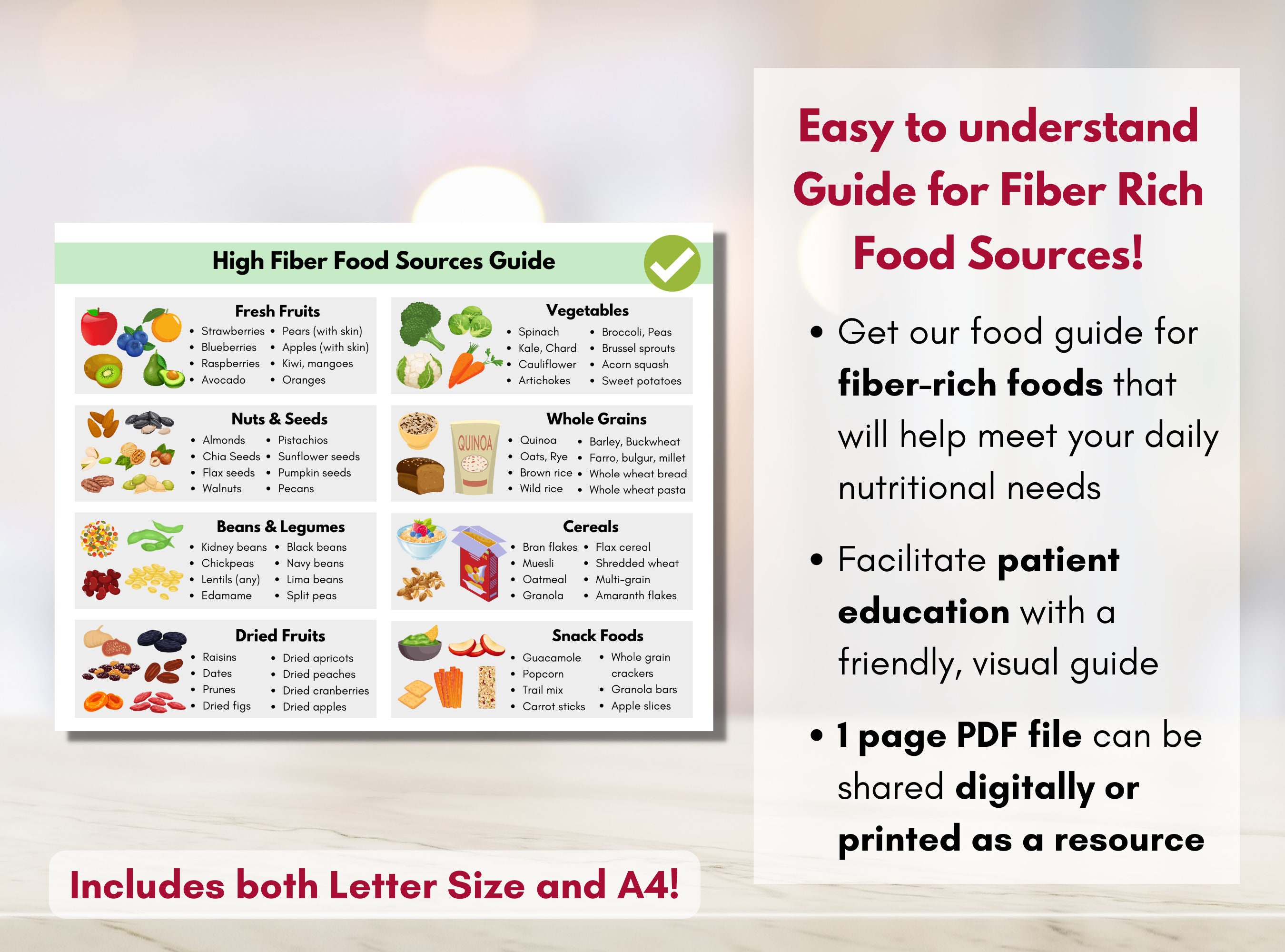 Fiber Food Guide, Fiber Food Sources, Grocery List for Fiber, Patient ...