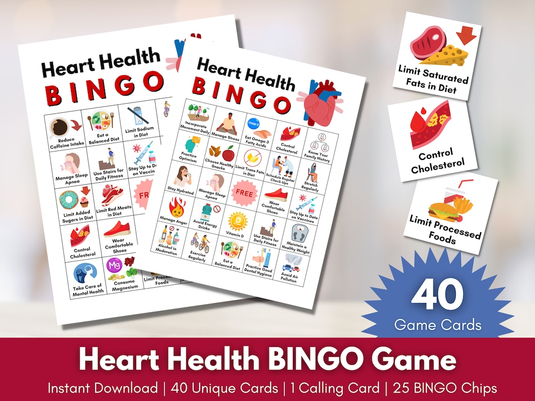 Heart Health BINGO Game Cardiac Bingo Health Games Heart - Etsy