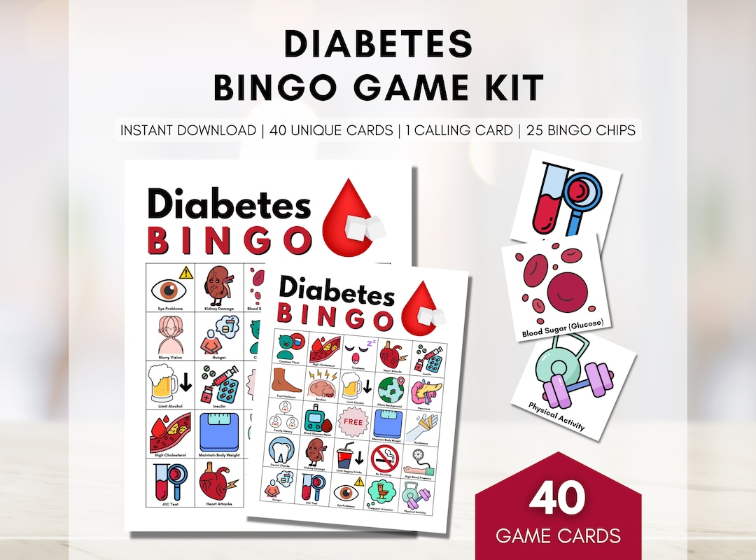 Juego de bingo para la diabetes, 40 tableros de juego, educación para ...