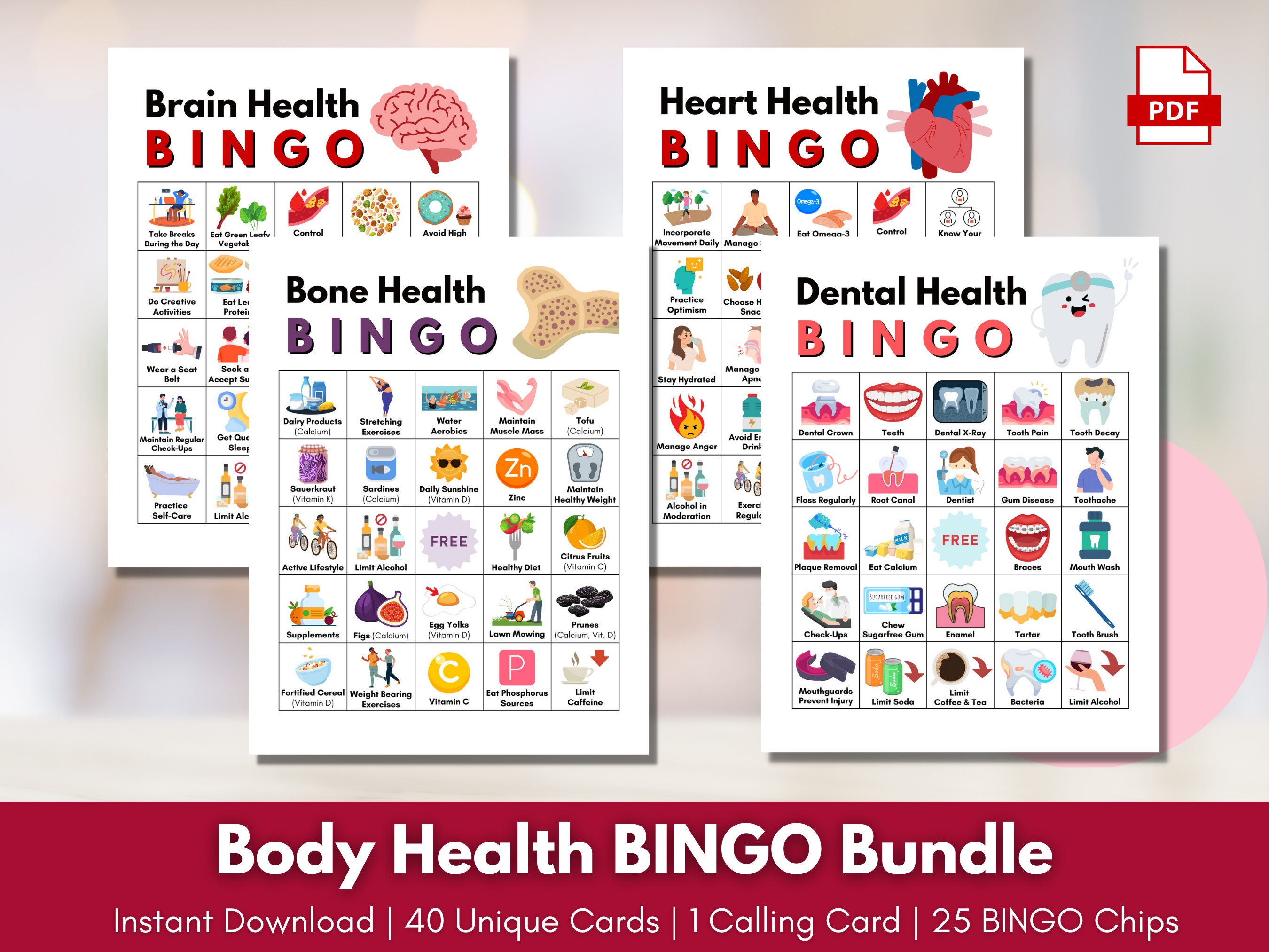 Health BINGO Game Bundle Includes 4 Games: Brain Health - Etsy