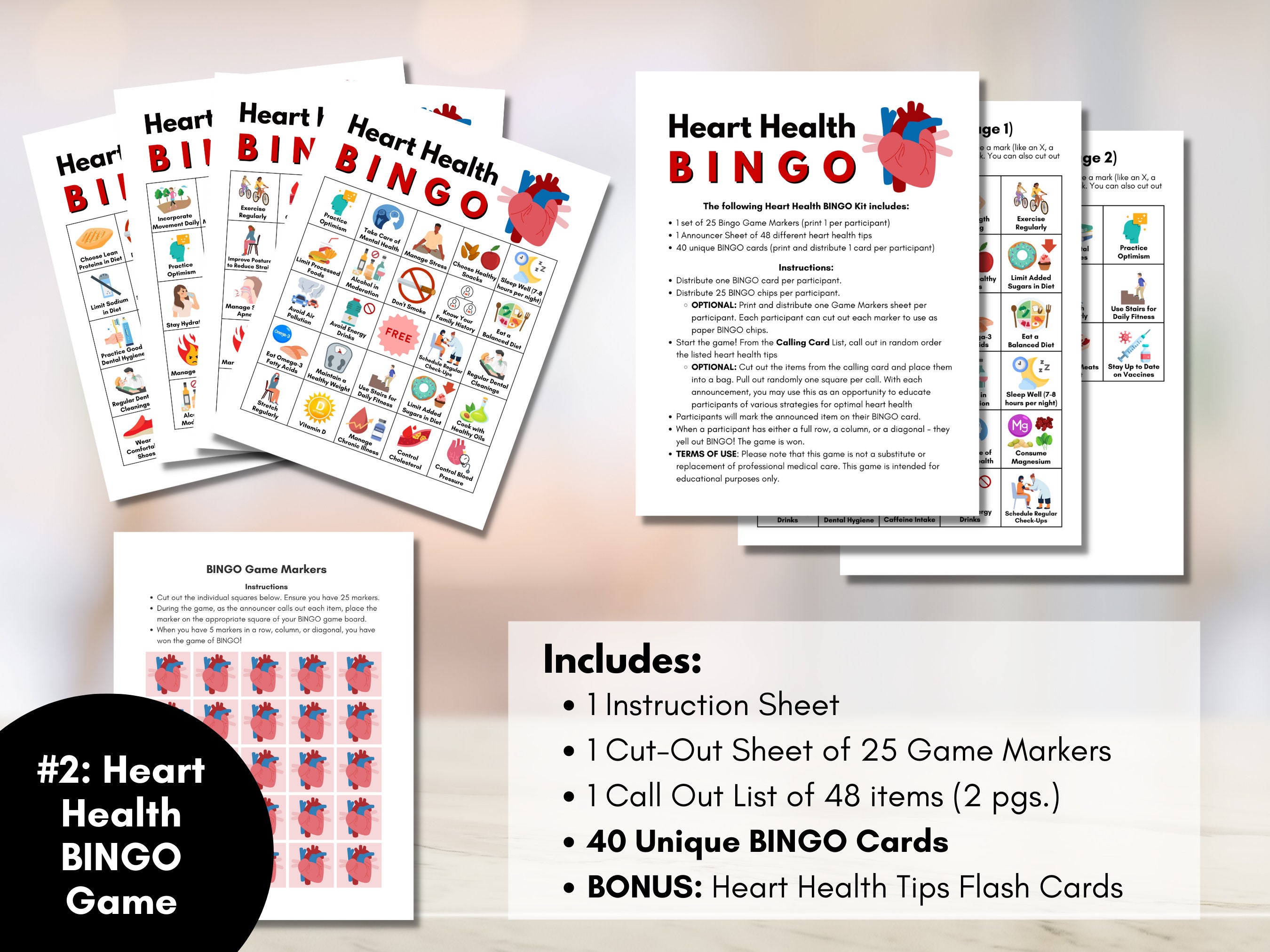Health BINGO Game Bundle, Includes 4 Games: Brain Health, Heart Health ...