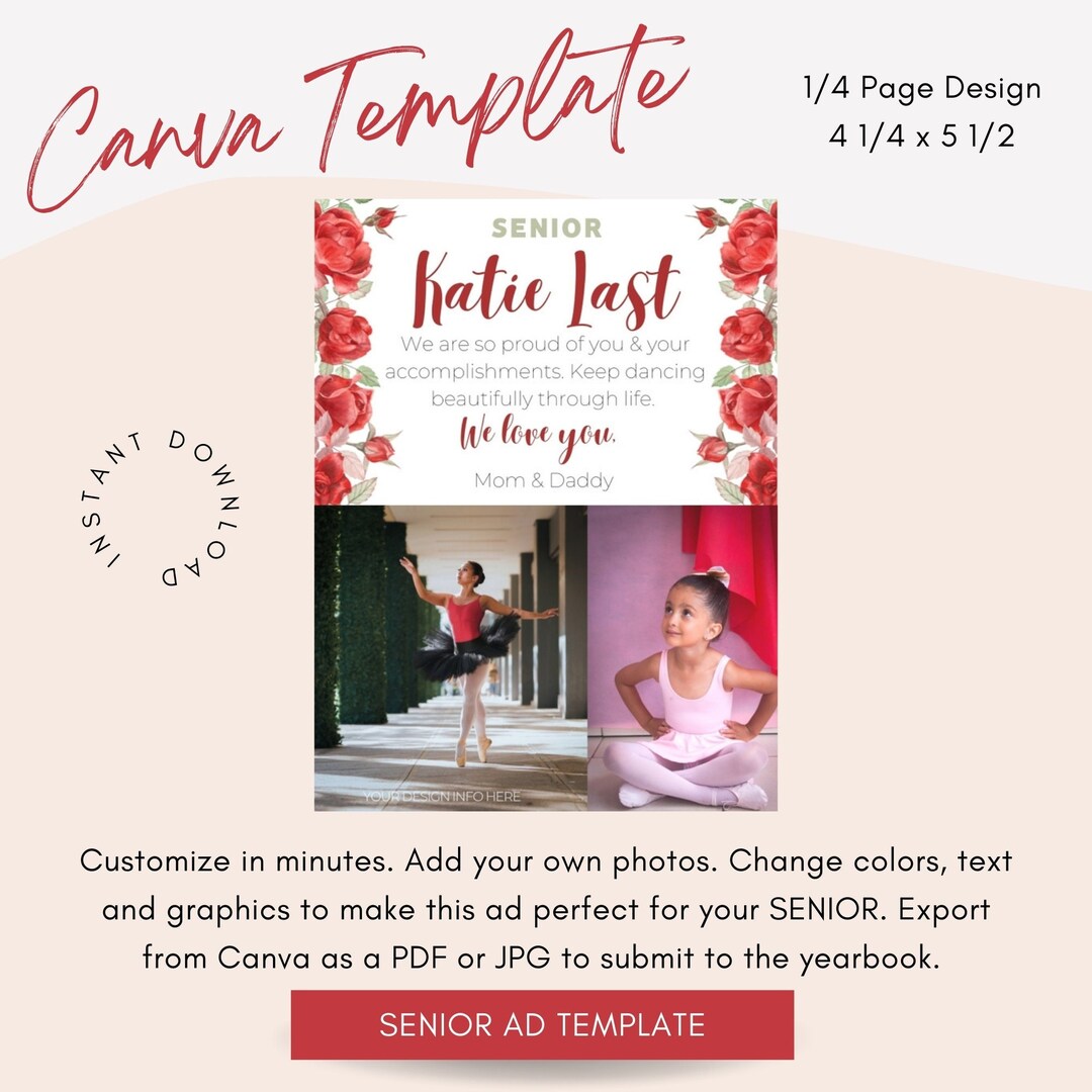 Senior YEARBOOK AD Template, Edit With CANVA, Quarter Page, Editable ...