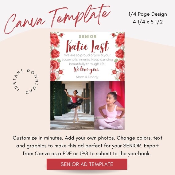 Senior YEARBOOK AD Template Edit With CANVA Quarter Page - Etsy