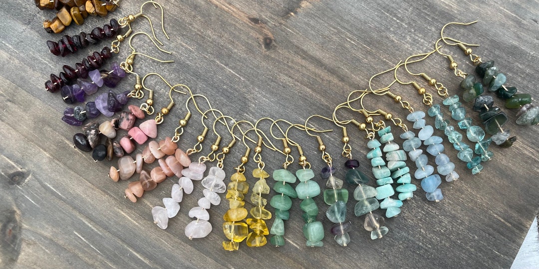 Handmade Gemstone Chip Dangle Earrings | 18k Gold Plated Earring Hooks ...