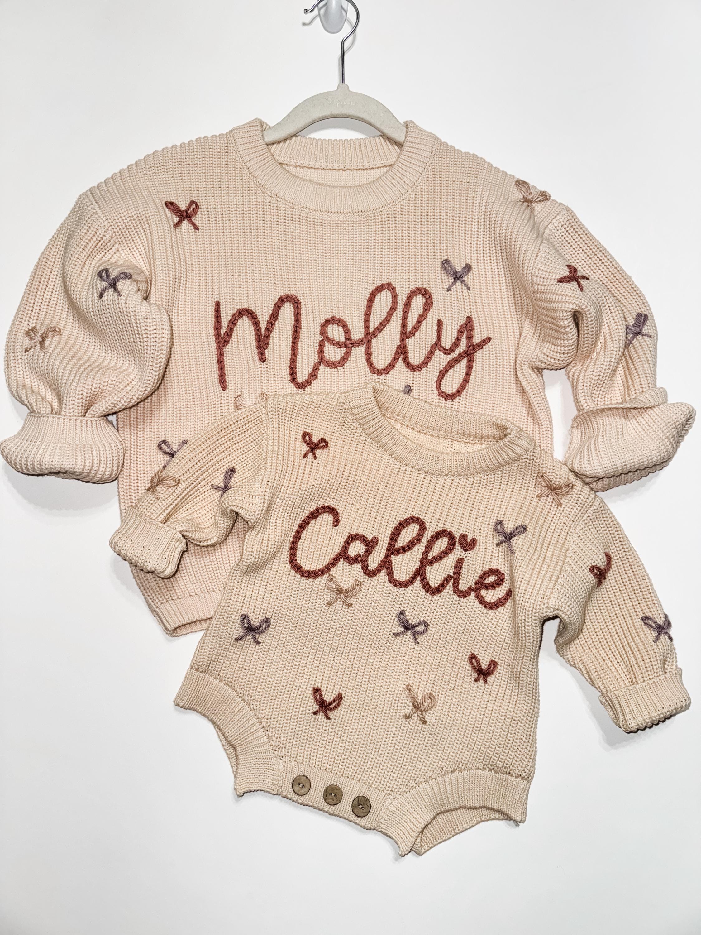 CUSTOM NAME Chunky Knits | Customize | Hand Embroidered | Chain Stitch ...