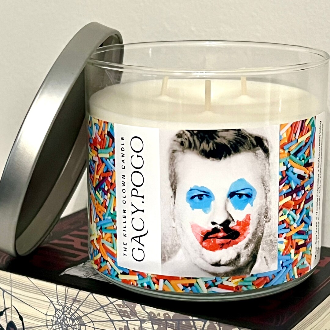 Killer Clown John Wayne Gacy Pogo Candle Serial Killer Horror 3 Wick 14oz Hand Poured Scented ...