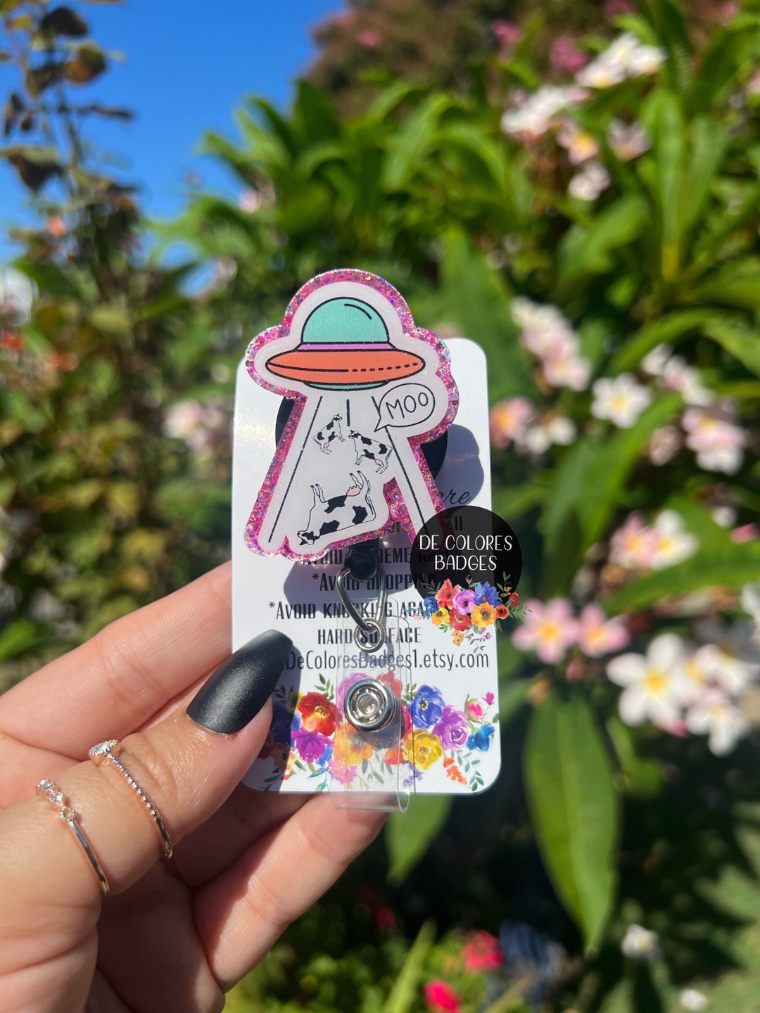 UFO Cow Abduction Badge Reel, Glow in the Dark, Alien Spaceship Badge ...