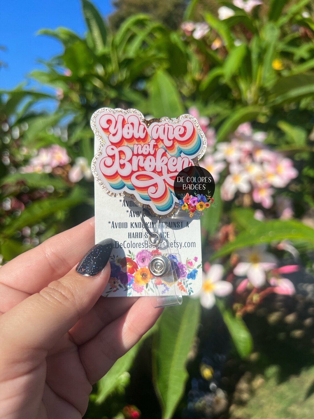 You Are Not Broken Badge, Mental Health Awareness Badge, Floral Mental ...