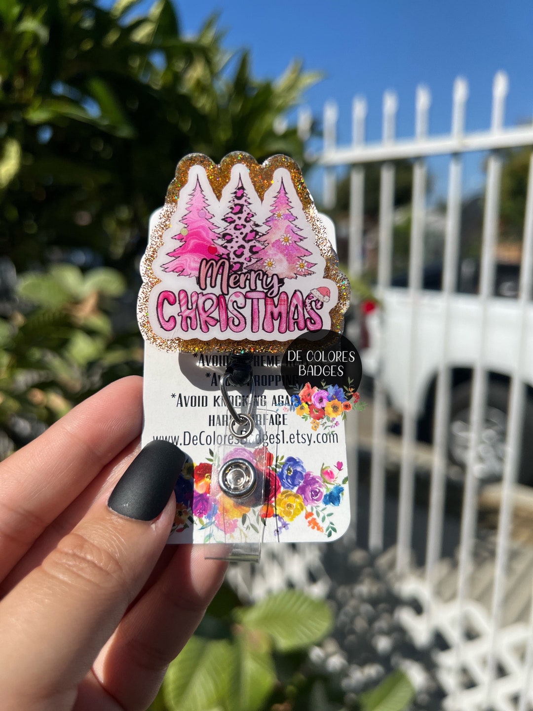 Pink Christmas Tree Badge Reel Christmas Badge Badge - Etsy