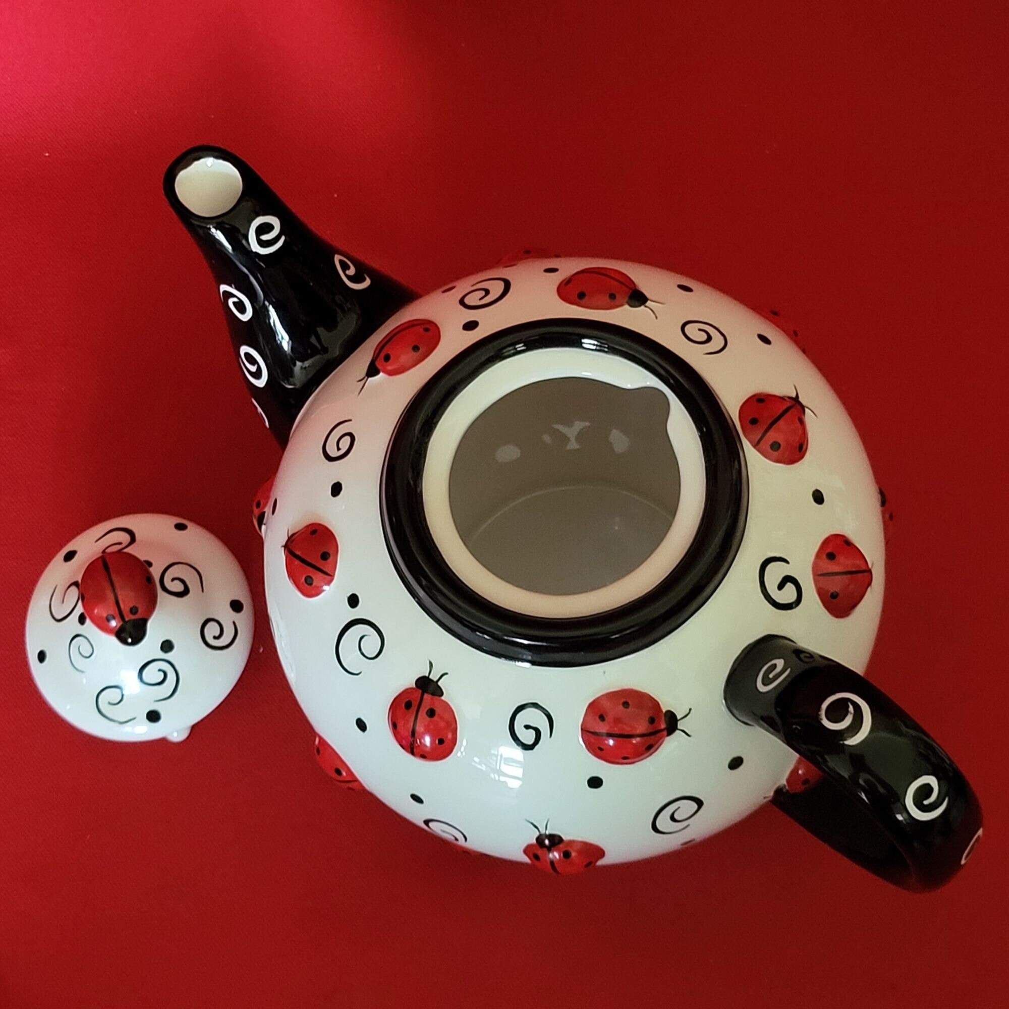 Ladybug Swirls Porcelain Decorative Teapot With Lid Hand Painted - Etsy