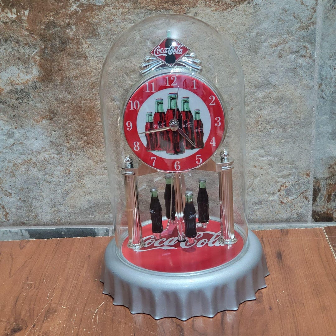 Vintage Coca Cola Bottle Cap Anniversary Clock Glass Dome Pendulum ...