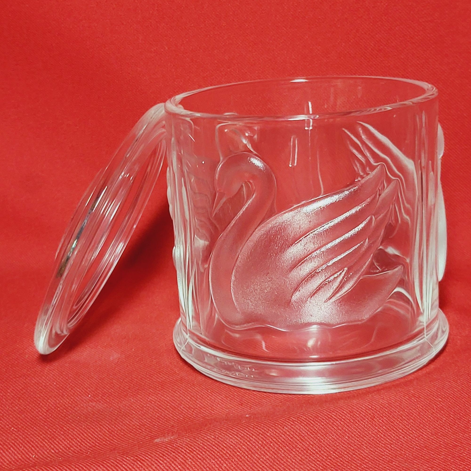 Vintage Crystal Frosted Embossed Glass Swan Jar With Lid Trinket Candy ...