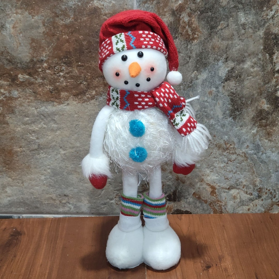 Standing Snowman Plush Weighted Feet 15" Hat Scarf Mittens Socks Blue ...