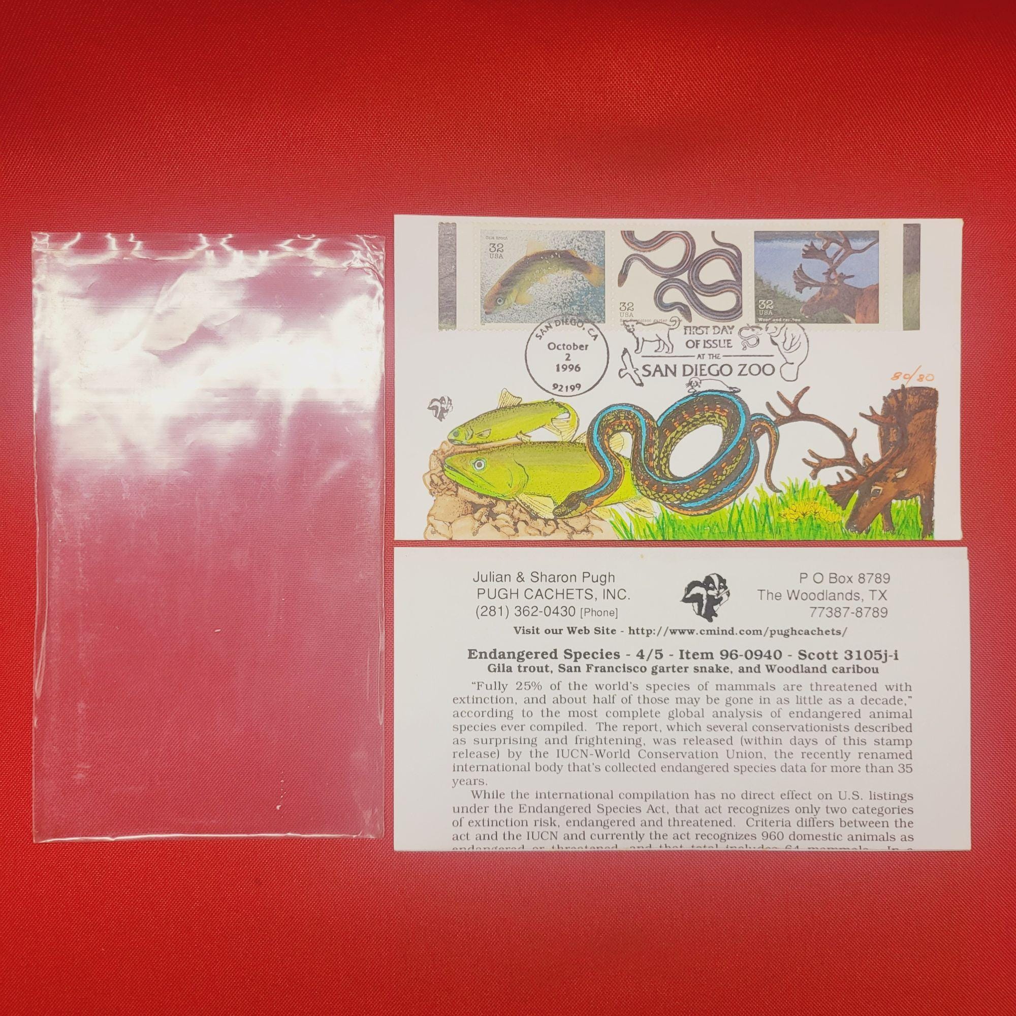 First Day Issue Stamp Cache Envelope Enclosure San Diego Zoo Endangered ...