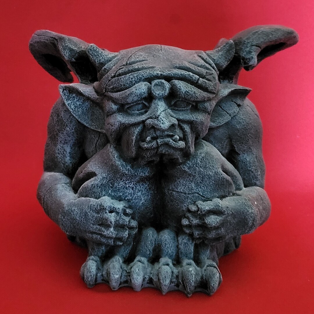 Gray Horned Sitting Gargoyle Whorling Larry Miller Signed Gothic ...