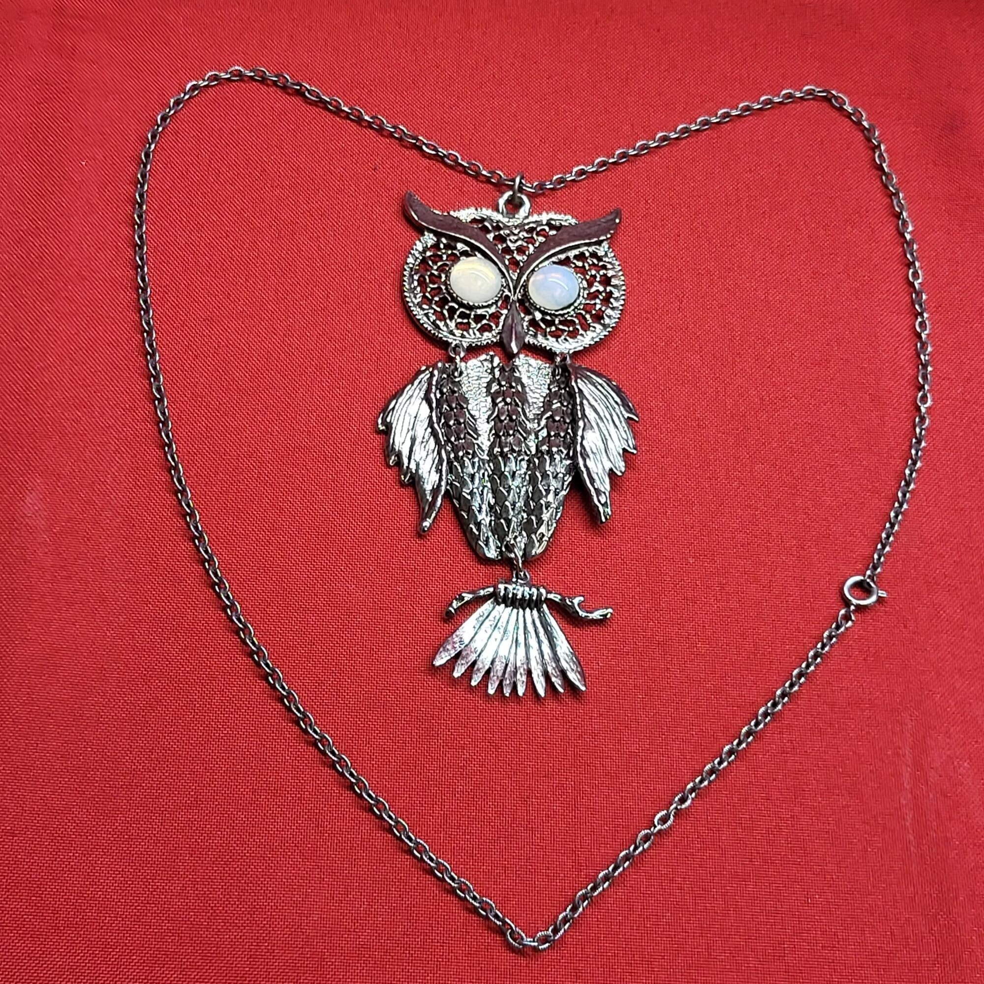 Vintage Horned Faux Opal Eyes Large Owl Necklace - Etsy