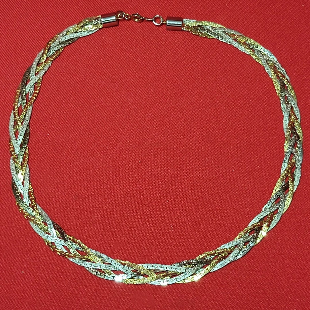Vintage Five-strand Braided Herringbone Chain Necklace Silver & Gold ...