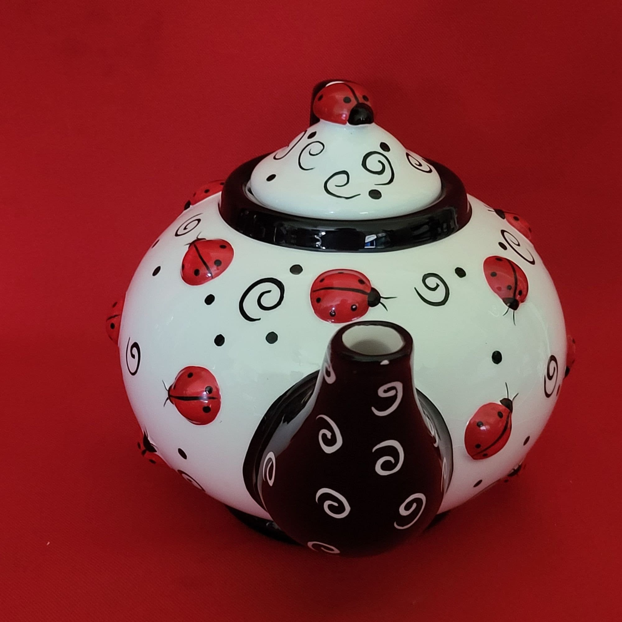 Ladybug Swirls Porcelain Decorative Teapot With Lid Hand - Etsy
