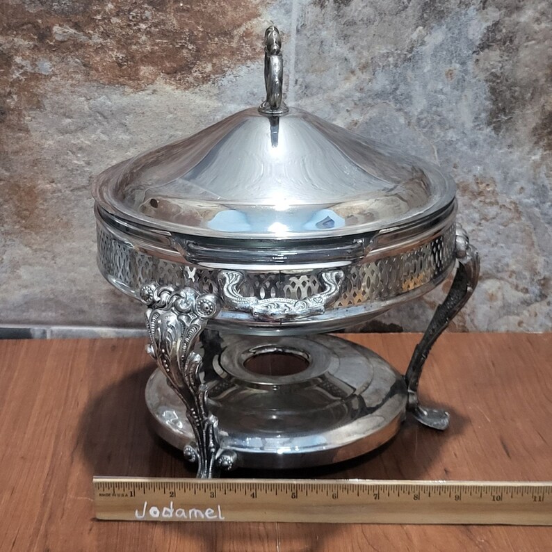 Vintage Silver Plate Chafer: Anchor Ovenware Casserole With Glass ...