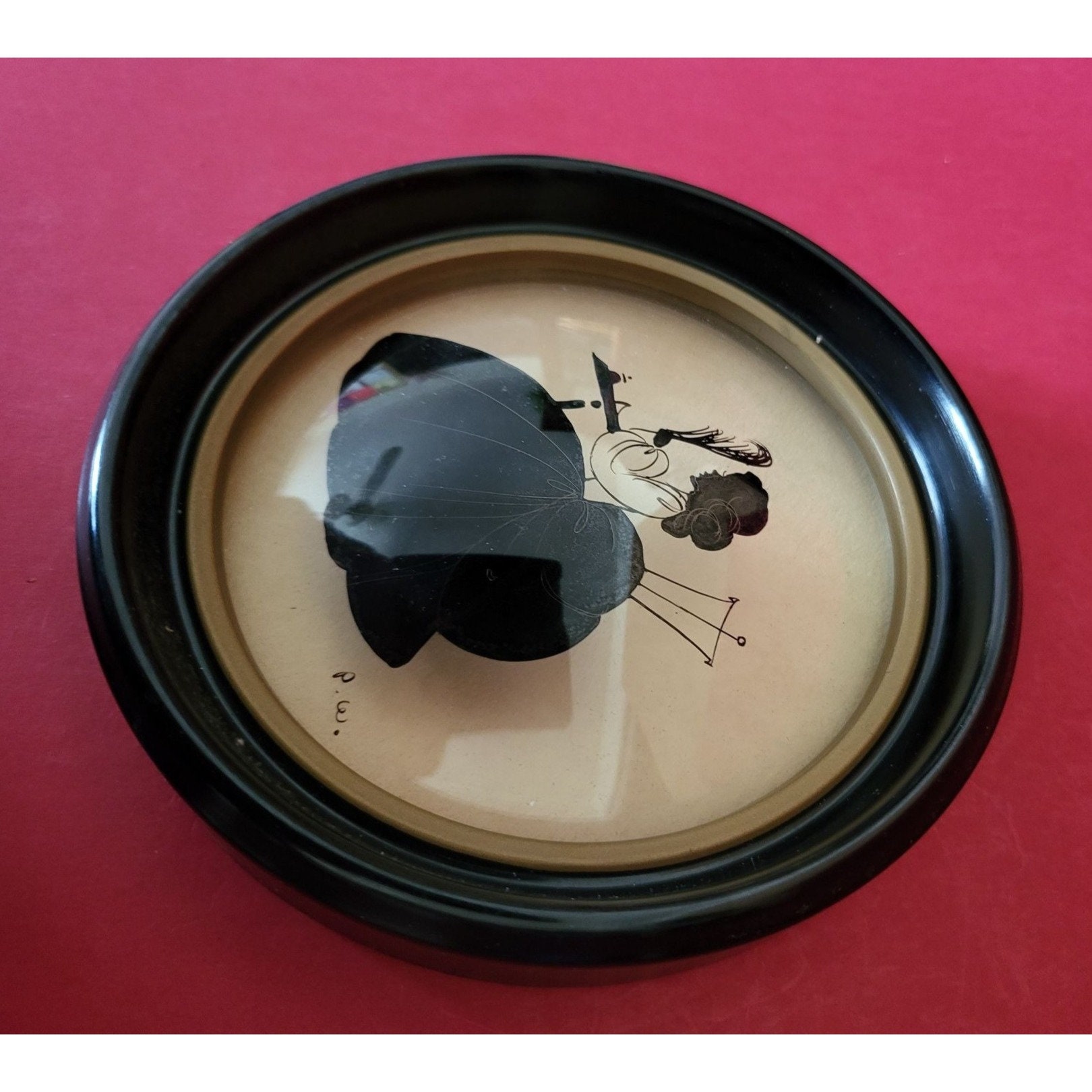 Vintage Reverse Silhouette on Glass Woman Round Peter Watson Studio ...