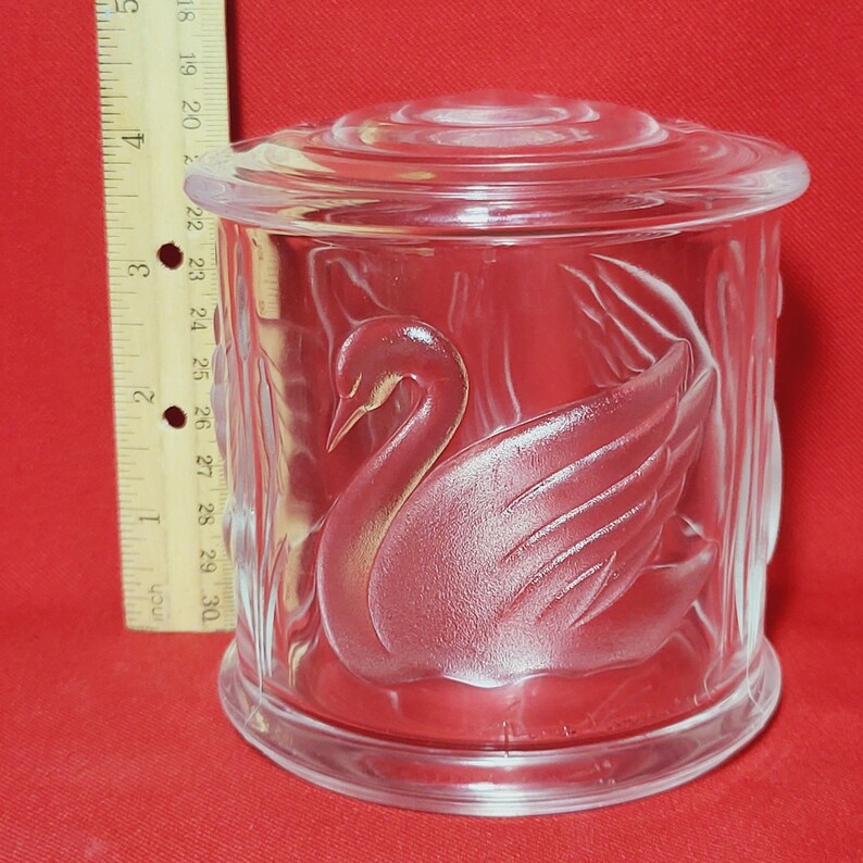 Vintage Crystal Frosted Embossed Glass Swan Jar With Lid Trinket Candy ...