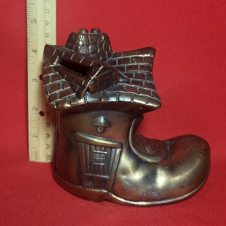 Vintage Bronze Cast Metal Old Woman Lived Shoe House Coin Bank - Etsy