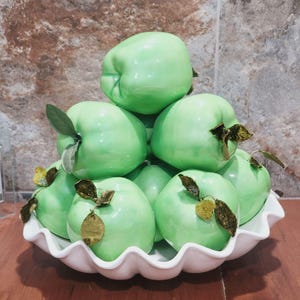 Vintage Porcelain Green Apple Fruit Bowl Centerpiece - Etsy