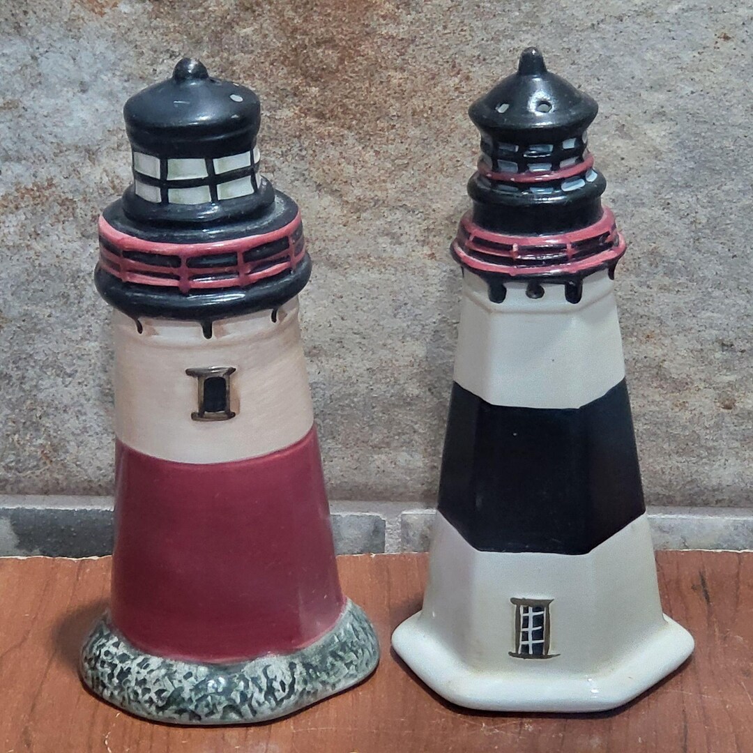 Sakura Lighthouse Salt Pepper Shaker Set by the Sea Hand Painted - Etsy