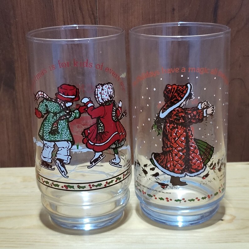Vintage Holly Hobbie Coca Cola Christmas Glass Tumbler 1977 Set Of 6 Etsy