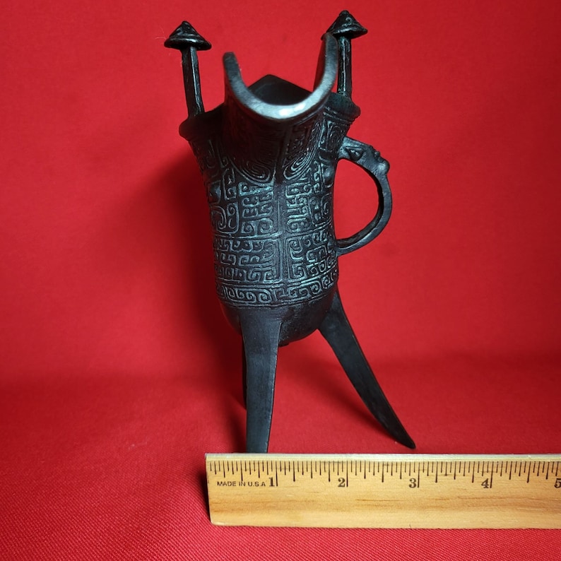 Vintage Antique Chinese Jue Ceremonial Ritual Bronze Wine Vessel Mug - Etsy