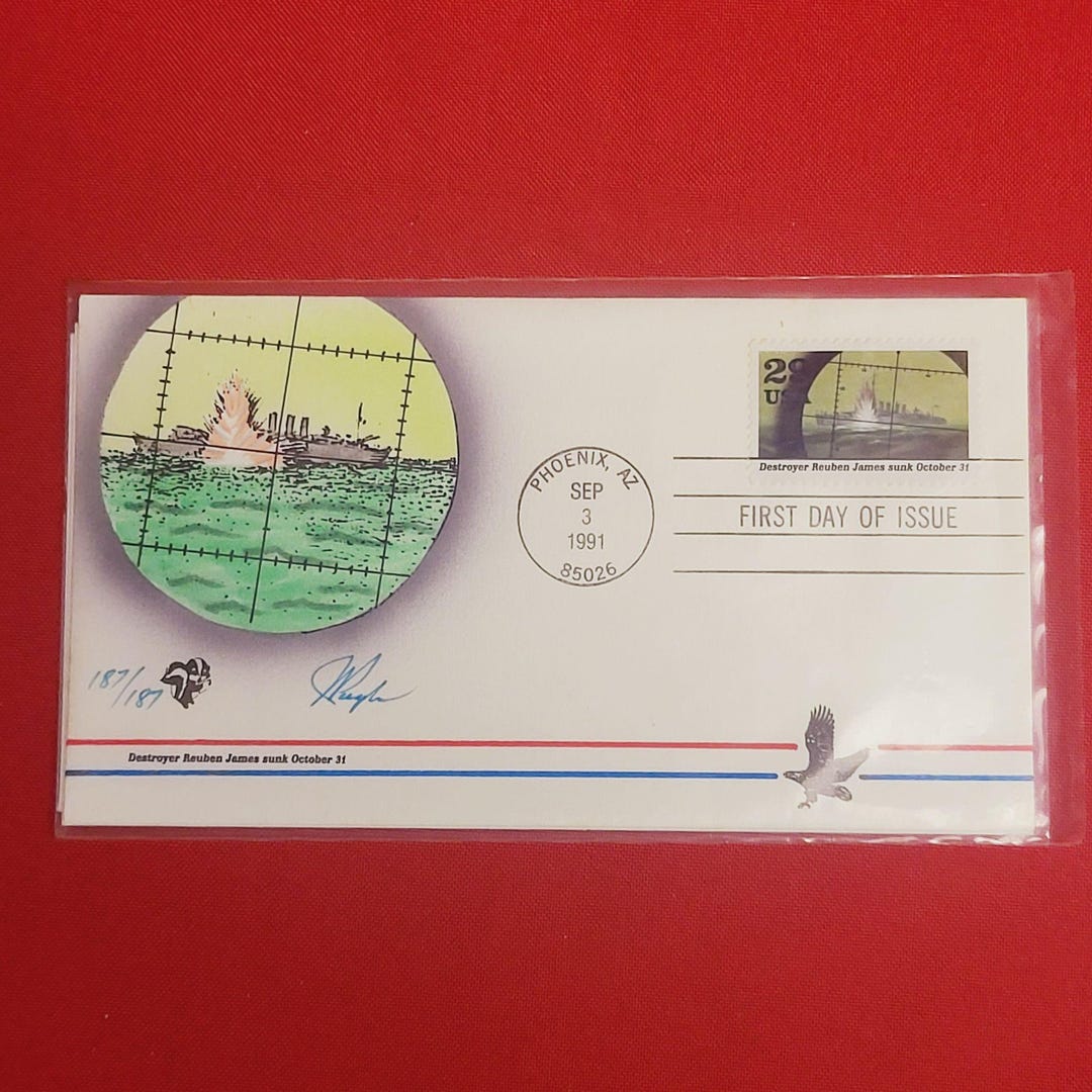 First Day Issue Stamp Cache Envelope Enclosure Sinking of Destroyer ...