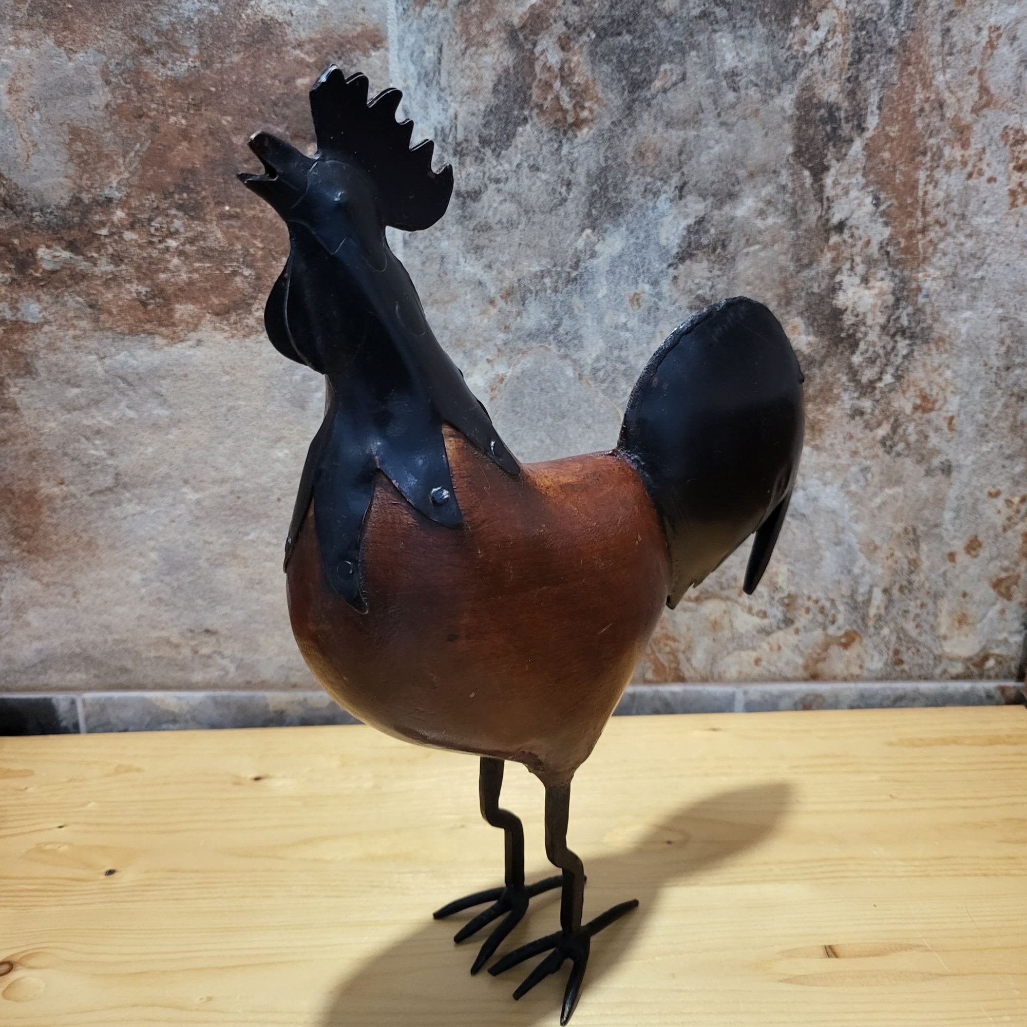 VTG Wood Cast Iron Rooster Farmhouse Figurine Garden Decor - Etsy