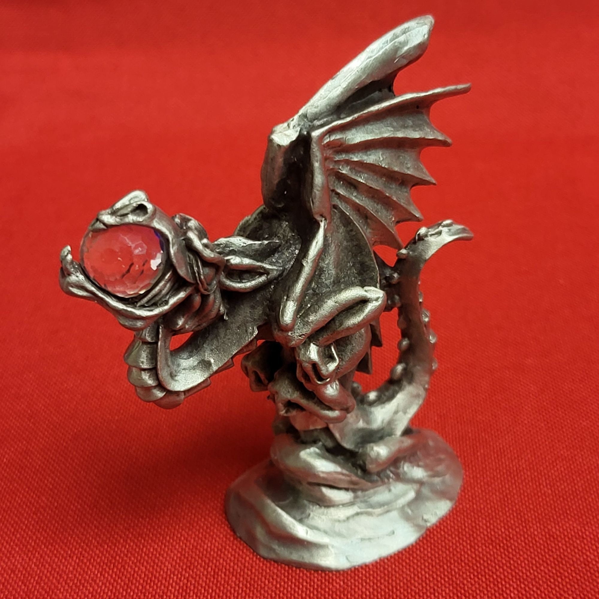 Vintage Hudson Pewter Miniature Dragon Holding Swarovski Crystal ...