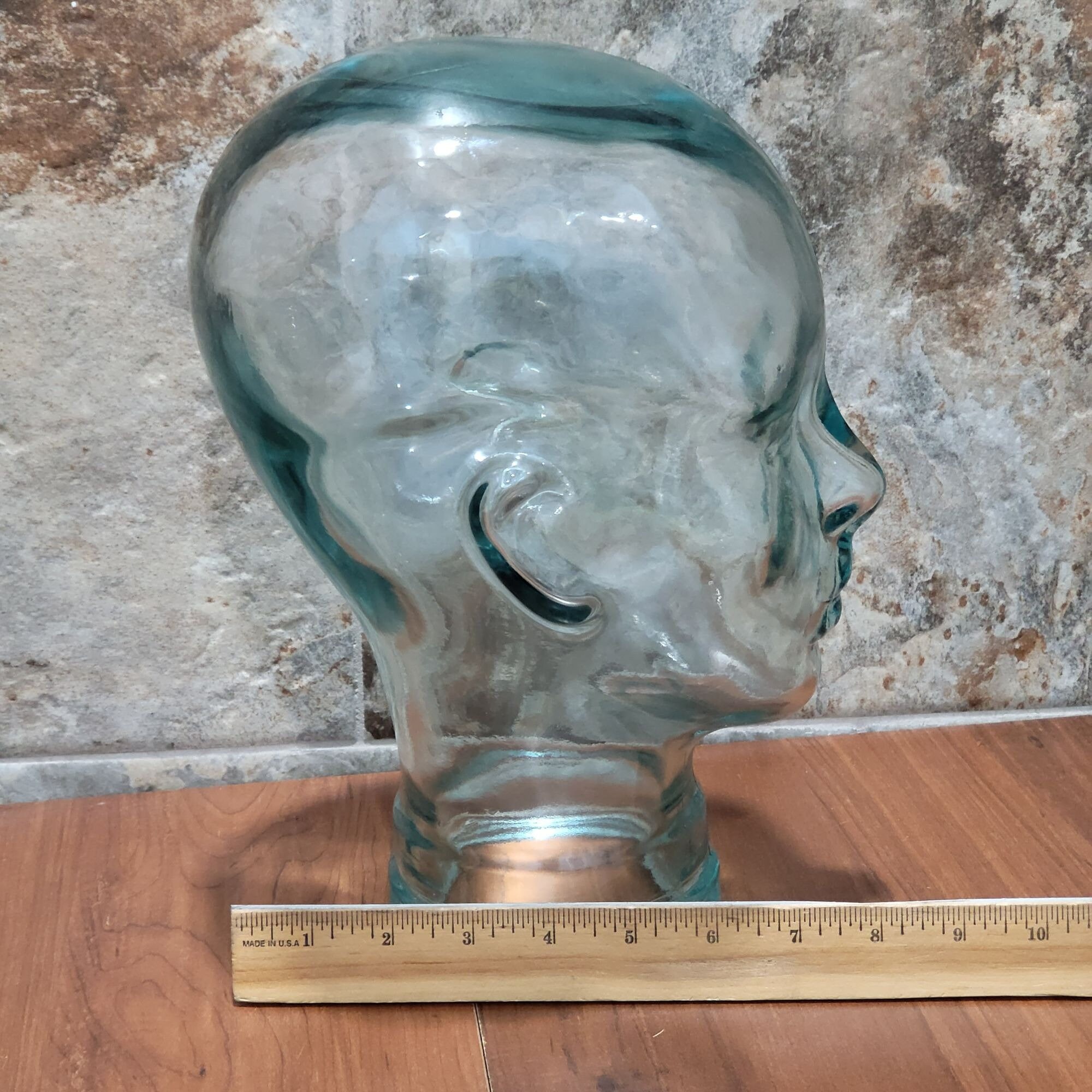 MCM Art Glass Clear Green Mannequin Head Sculpture Table Top Art ...