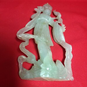 Vintage Chinese Carved Green Jade Statue of Lady Flower Figurine Statue ...