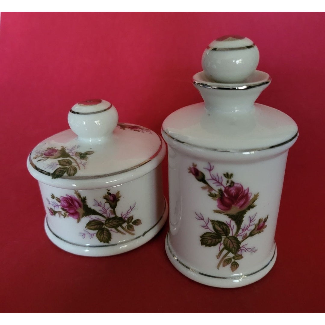 Chase Japan Vintage Ceramic Vanity Jars With Silver Detail Storage ...