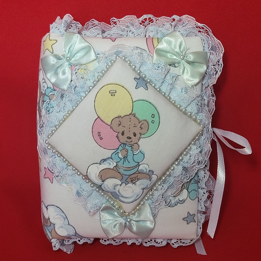 Vintage Baby Photo Diary Album Fabric Blue Lace Newborn Baby Shower ...