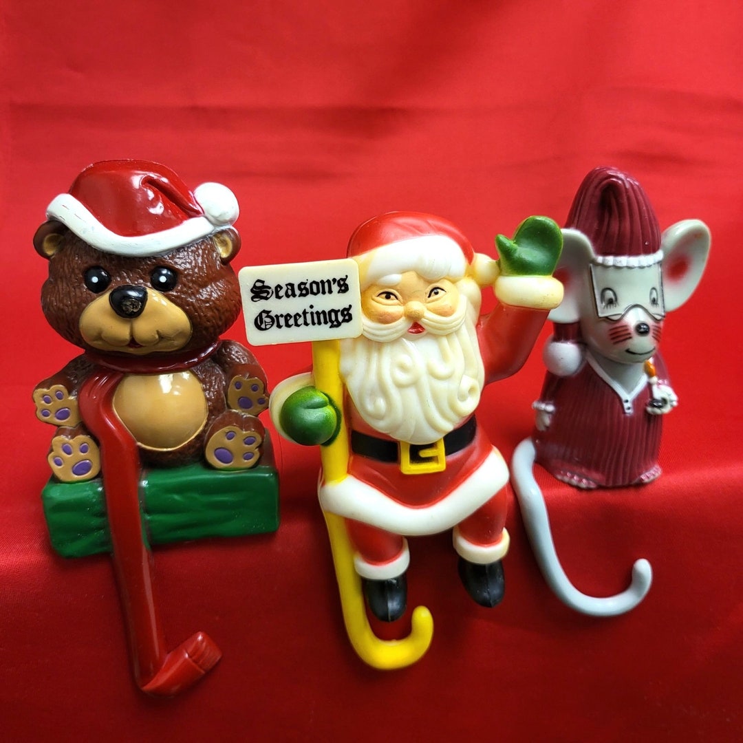 Vintage Santa Teddy Bear Mouse Stocking Holder Shelf Sitter Set of 3 - Etsy