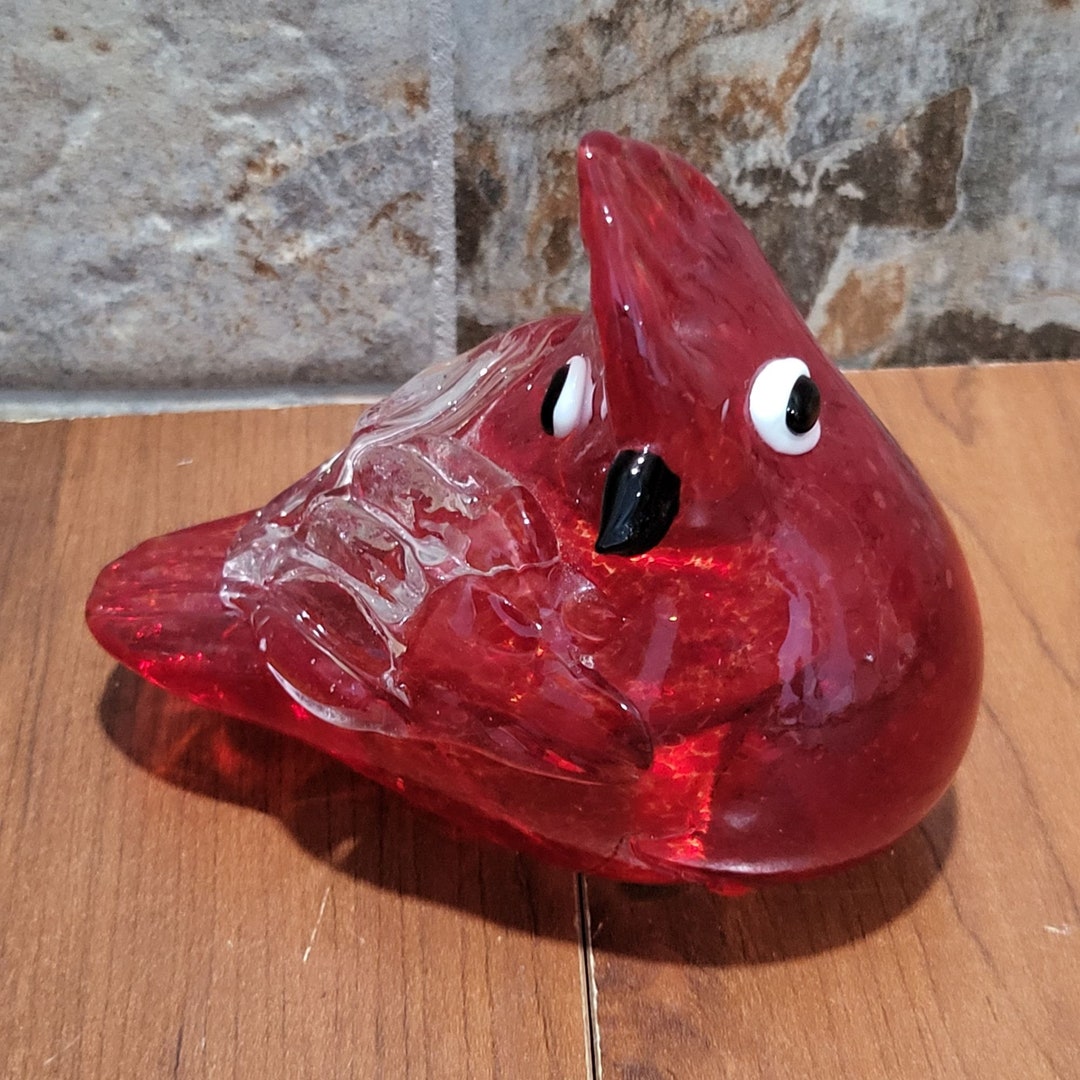 VTG Art Glass Red Bird Figurine Paperweight Home Decor - Etsy