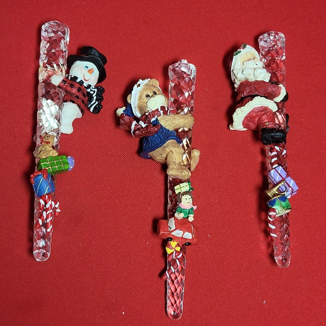 VTG Snowman Santa Bear Climbing Icicle Glass Christmas Ornament Set of ...