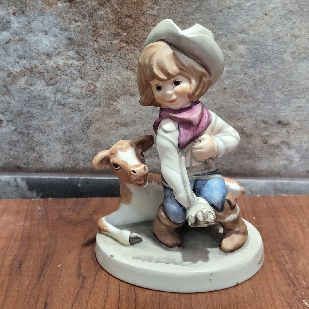 Goebel Porcelain Rodeo Cowgirl Roping Calf Figurine 1978 - Etsy