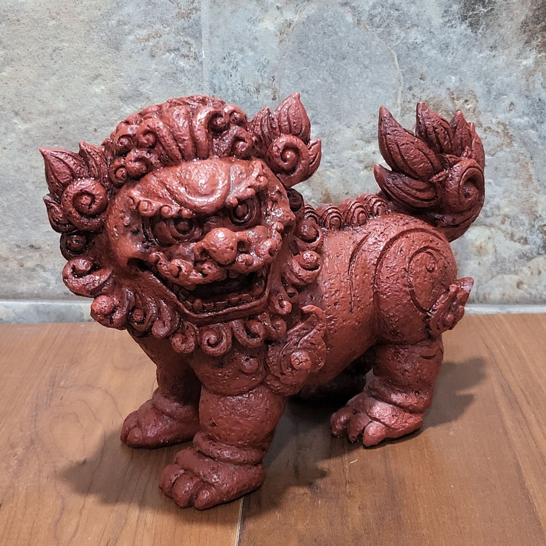 VTG Red Resin Foo Dog Lion Dragon Guardian Standing Statue Sculpture - Etsy
